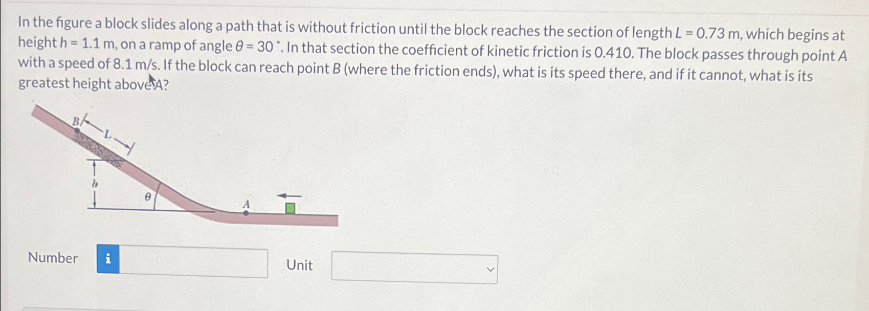 Solved In the figure a block slides along a path that is | Chegg.com