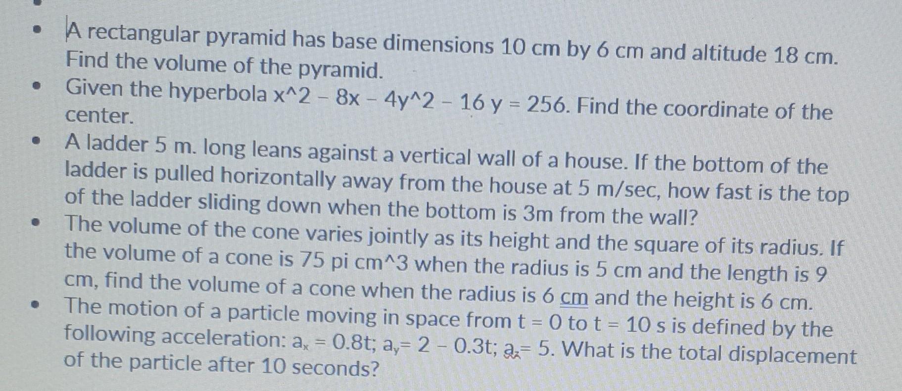 Solved A rectangular pyramid has base dimensions 10 cm by 6 | Chegg.com