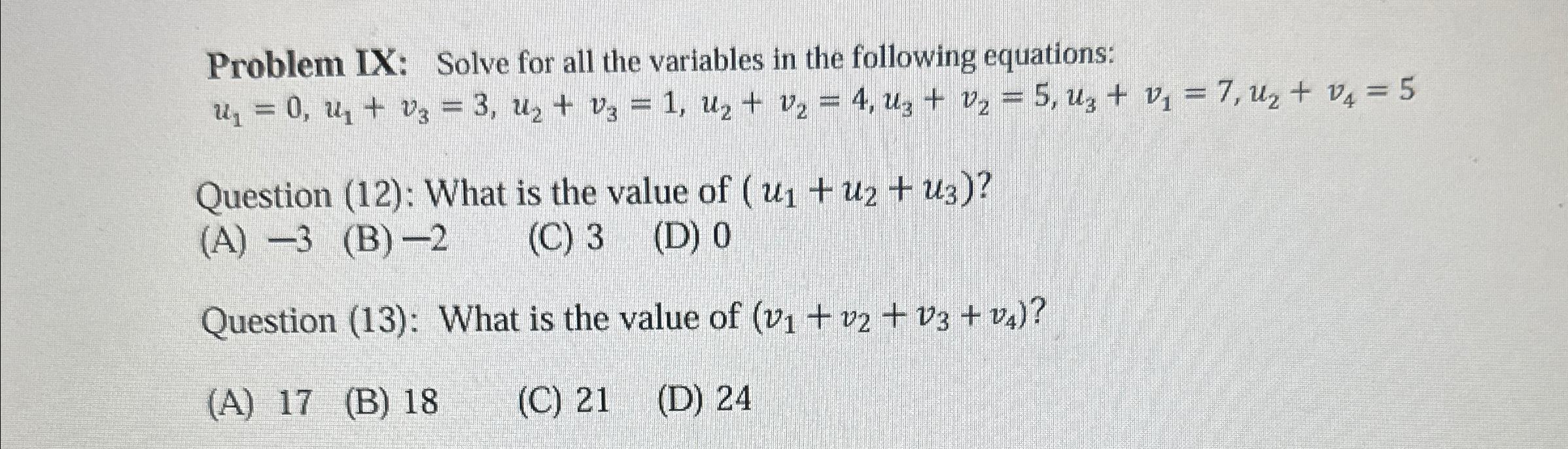 Solved Problem IX: Solve for all the variables in the | Chegg.com