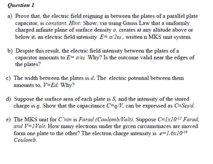 Solved Question 1 a) Prove that, the electric field reigning | Chegg.com