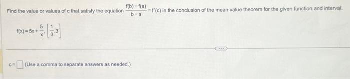 Solved Find the value or values of \\( c \\) that satisfy | Chegg.com