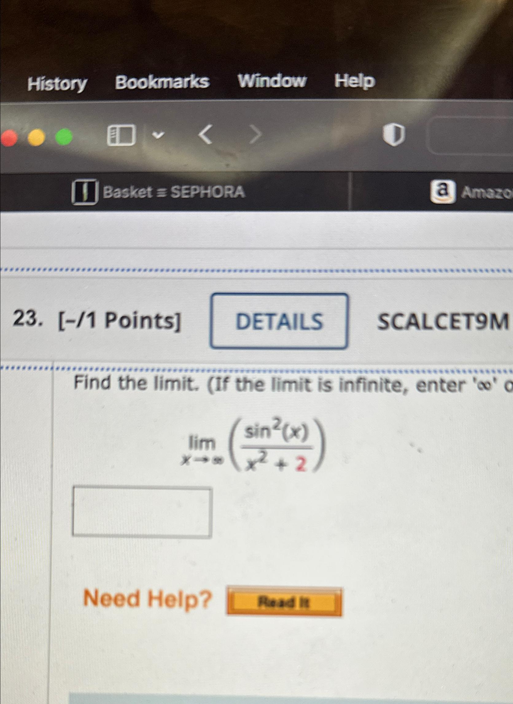 Solved [-/1 ﻿Points]SCALCET9MFind the limit. (If the limit | Chegg.com