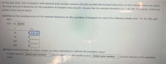 Solved For the year 2010,33% of taxpayers with adjusted | Chegg.com