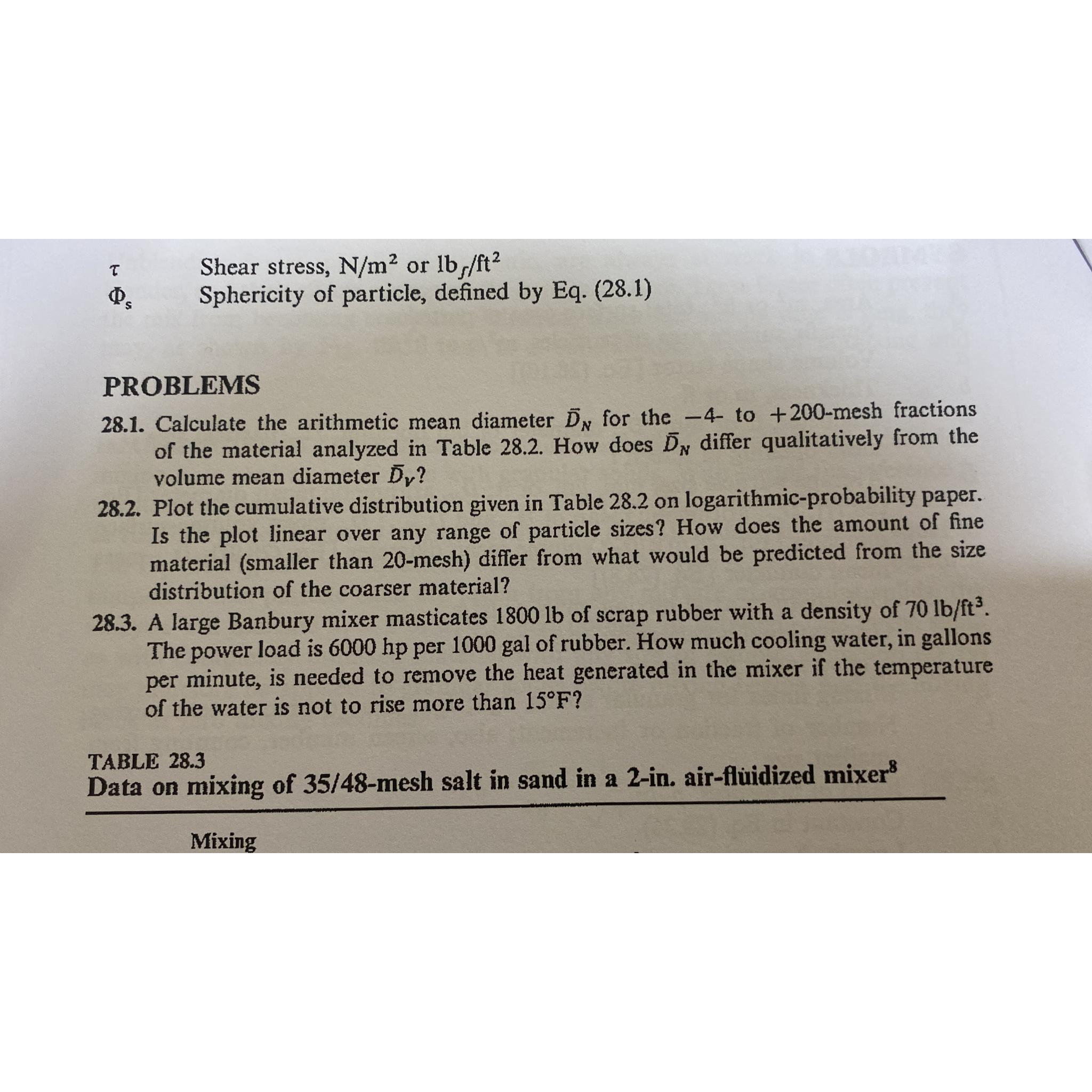 Solved τ, ﻿Shear stress, Nm2 ﻿or lbρft2Φs, ﻿Sphericity of | Chegg.com