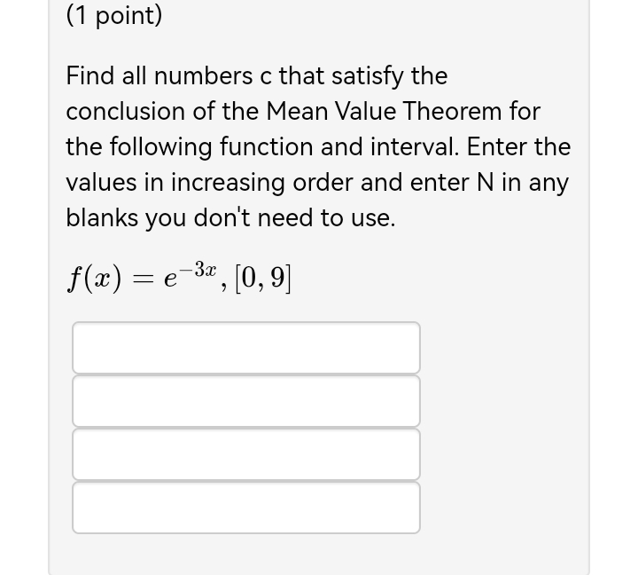 Solved (1 ﻿point)Find all numbers c that satisfy the | Chegg.com