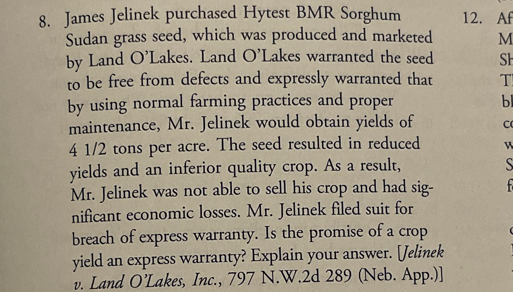 Solved James Jelinek purchased Hytest BMR Sorghum Sudan | Chegg.com