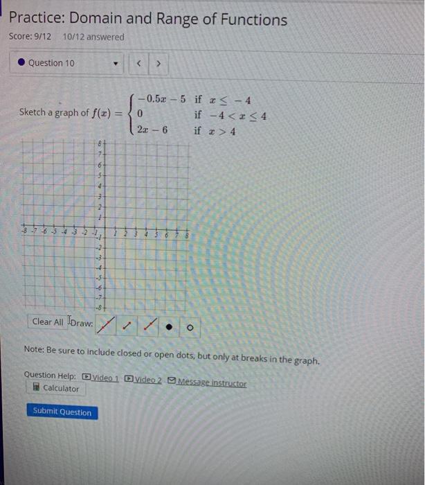 Solved Practice: Domain and Range of Functions Score: 9/12 | Chegg.com