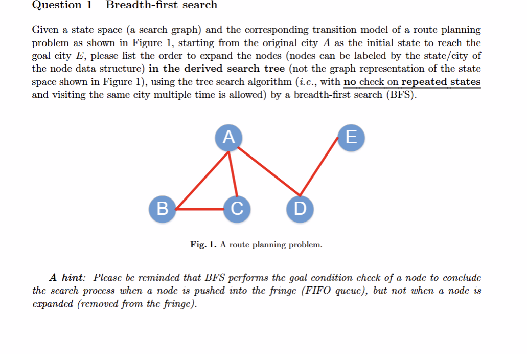 Solved Question 1 ﻿Breadth-first searchGiven a state space | Chegg.com