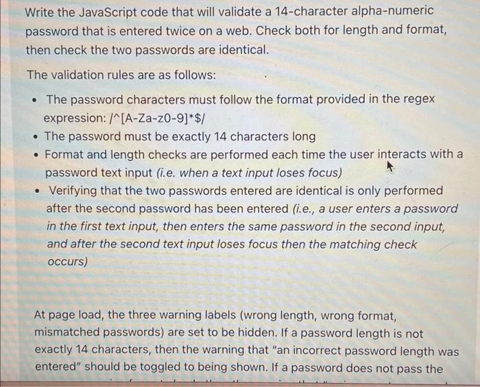 Solved Write the JavaScript code that will validate a | Chegg.com