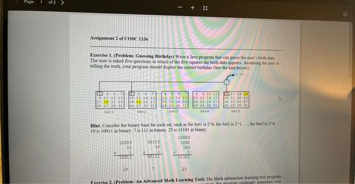 Solved Exercise 1. (Problem: Guessing Birthday) Write a Java | Chegg.com