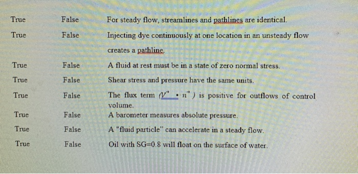 Solved True False For steady flow, streamlines and pathlines | Chegg.com
