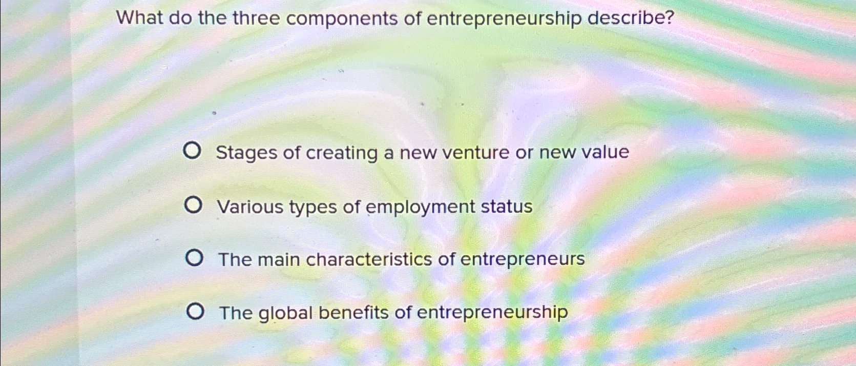 Solved What do the three components of entrepreneurship | Chegg.com