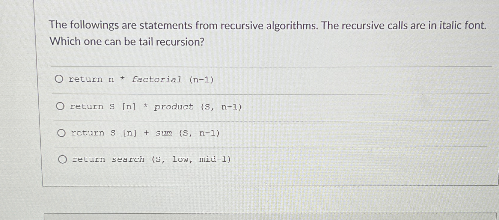 Solved The followings are statements from recursive | Chegg.com