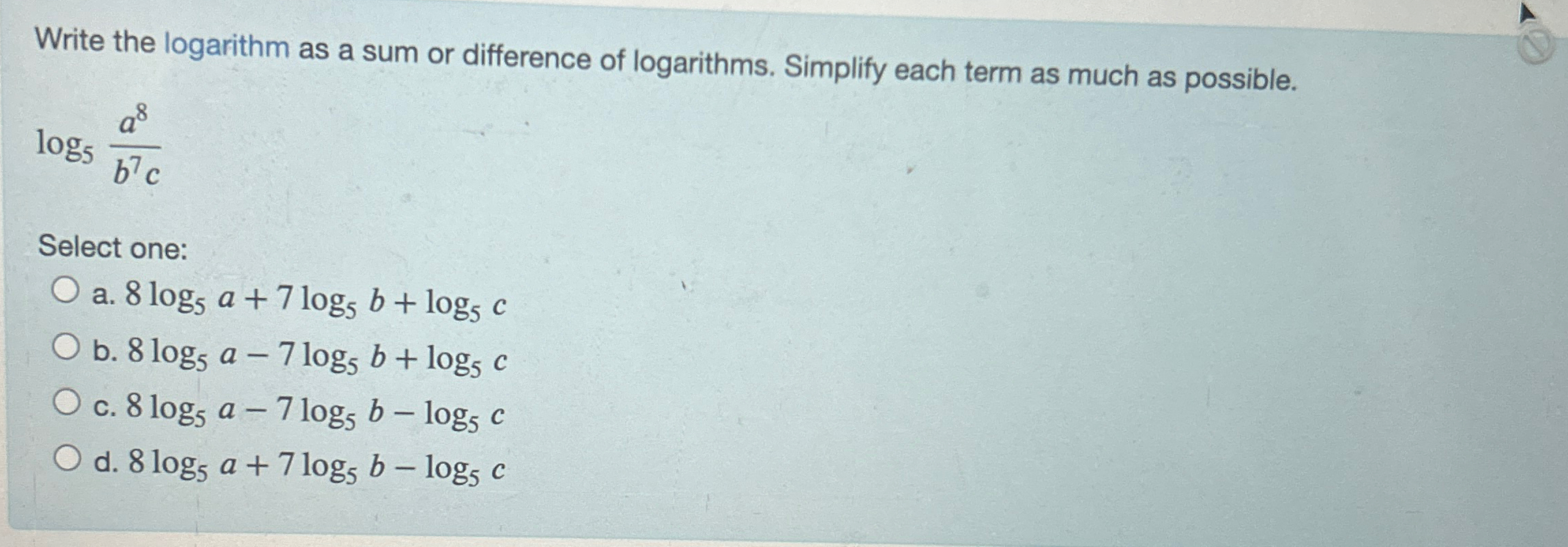 Solved Write the logarithm as a sum or difference of | Chegg.com
