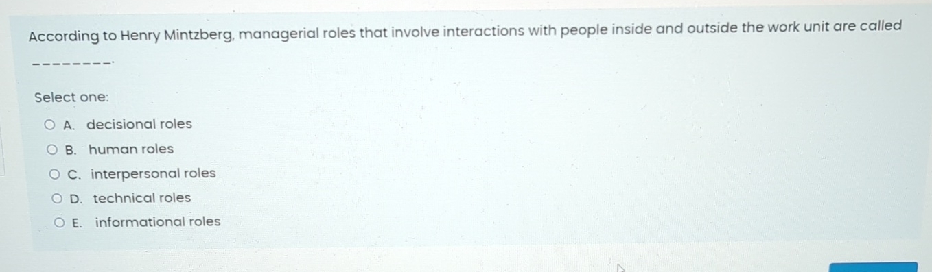 Solved According to Henry Mintzberg, managerial roles that | Chegg.com
