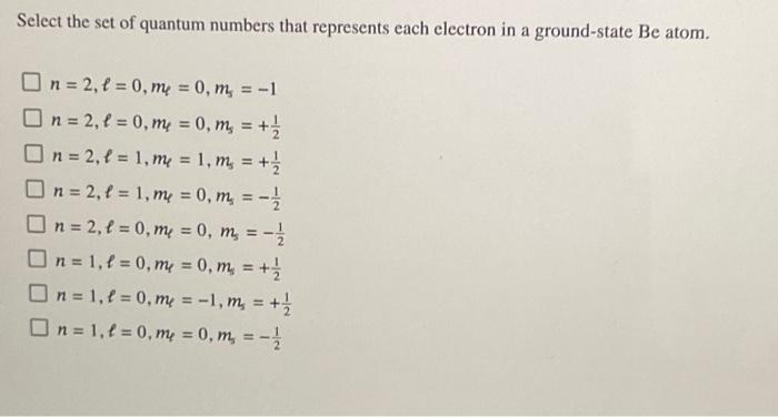 Solved Select the set of quantum numbers that represents | Chegg.com