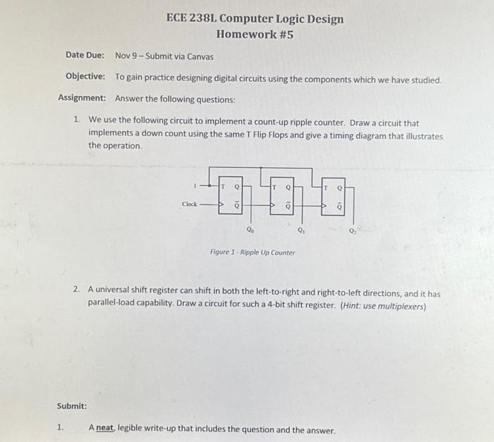 Solved ECE 238L Computer Logic Design Homework \#5 Date Due: | Chegg.com