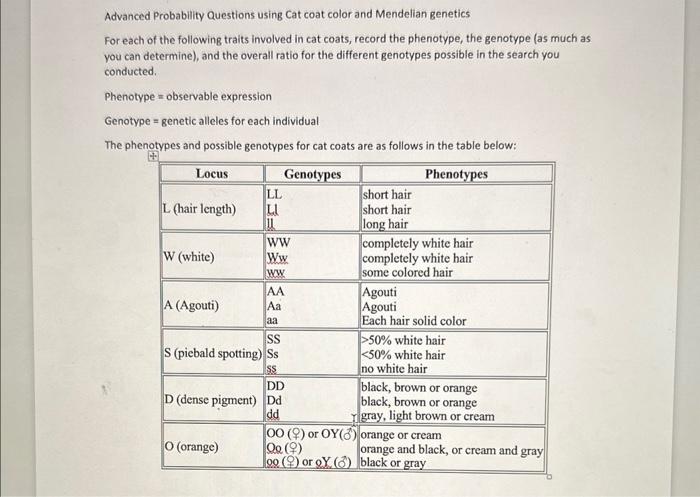 Solved Advanced Probability Questions using Cat coat color | Chegg.com