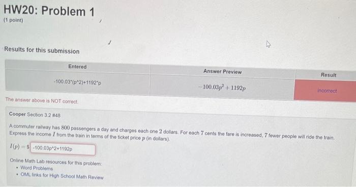 Solved HW20: Problem 1 (1 point) Results for this submission | Chegg.com