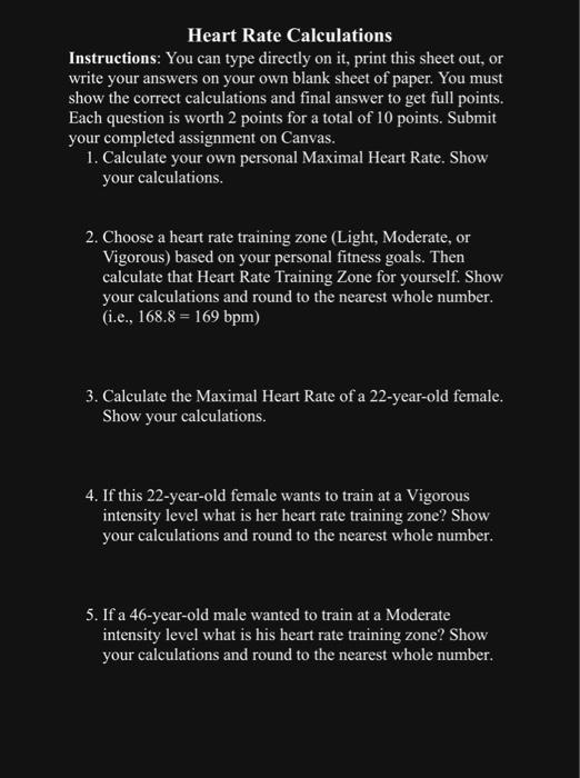 Heart Rate Calculations Instructions: You can type | Chegg.com