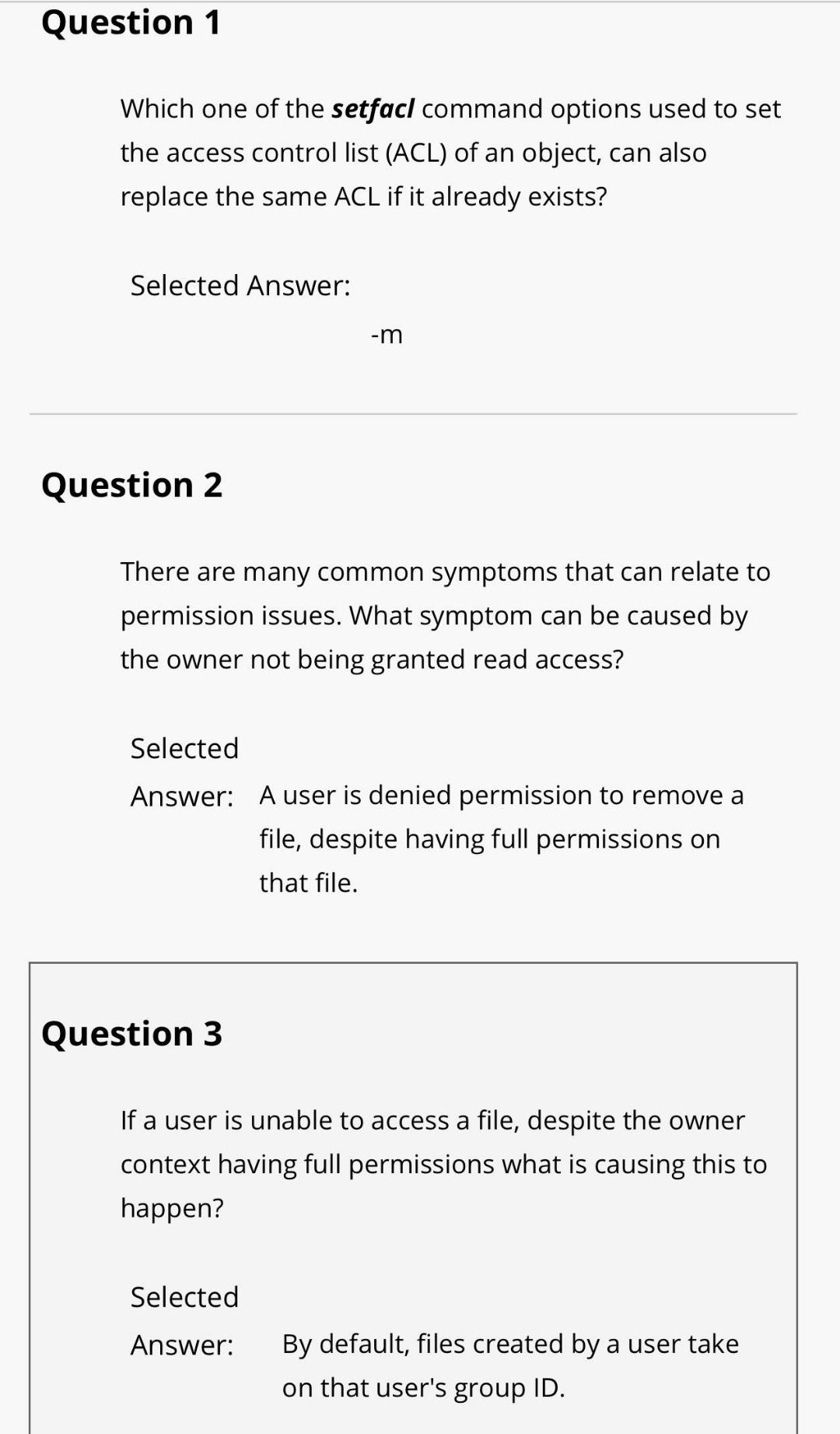 Solved Question 1 Which One Of The Setfacl Command Options 6352