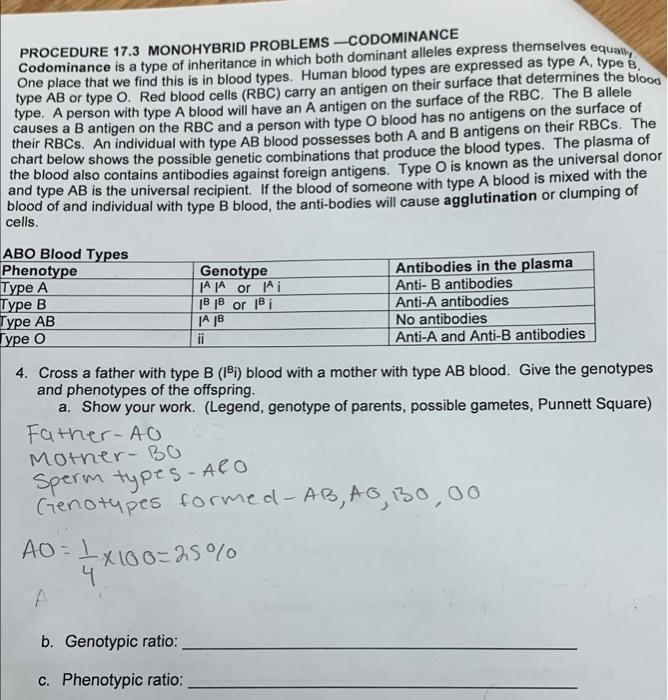 Solved PROCEDURE 17.3 MONOHYBRID PROBLEMS -CODOMINANCE | Chegg.com