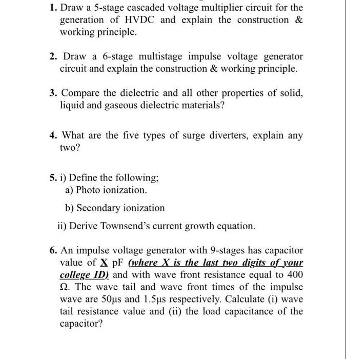 Solved 1. Draw a 5 -stage cascaded voltage multiplier | Chegg.com