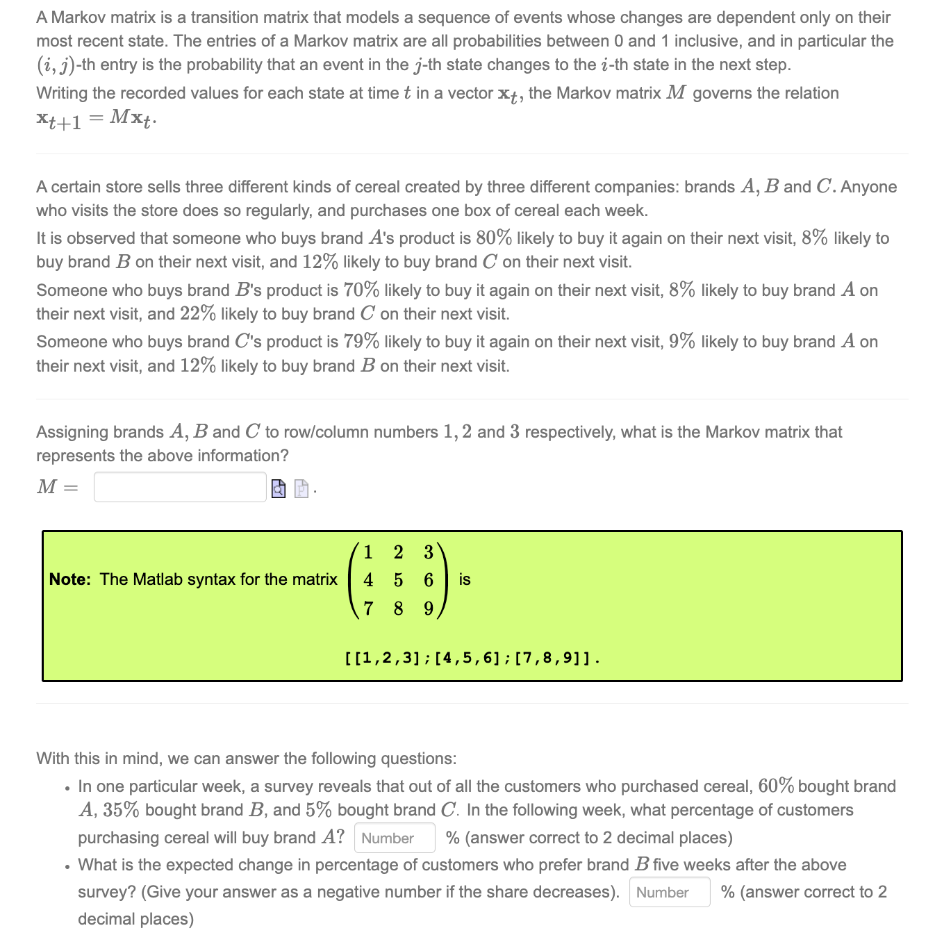 Solved im really confused with this one: A Markov matrix is | Chegg.com