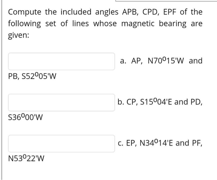 Solved Compute the included angles APB, CPD, EPF of the | Chegg.com