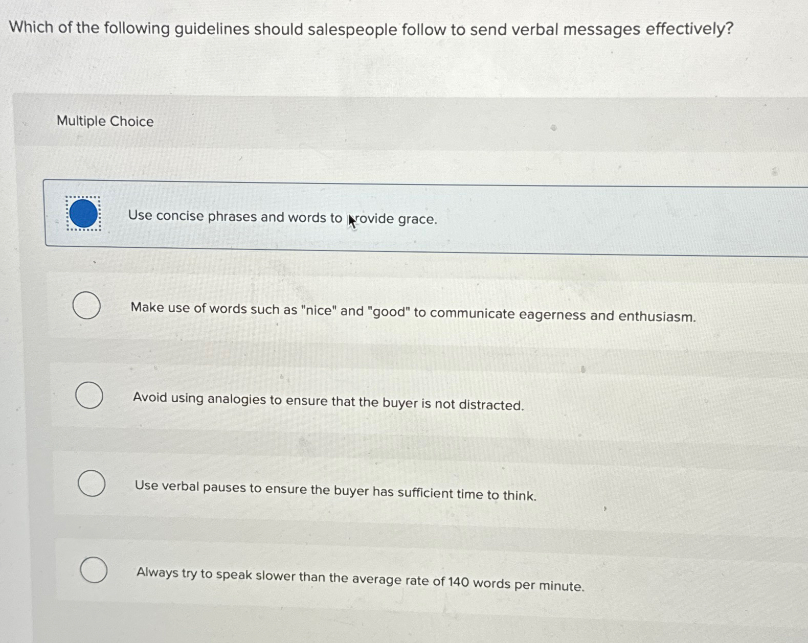 Solved Which of the following guidelines should salespeople | Chegg.com