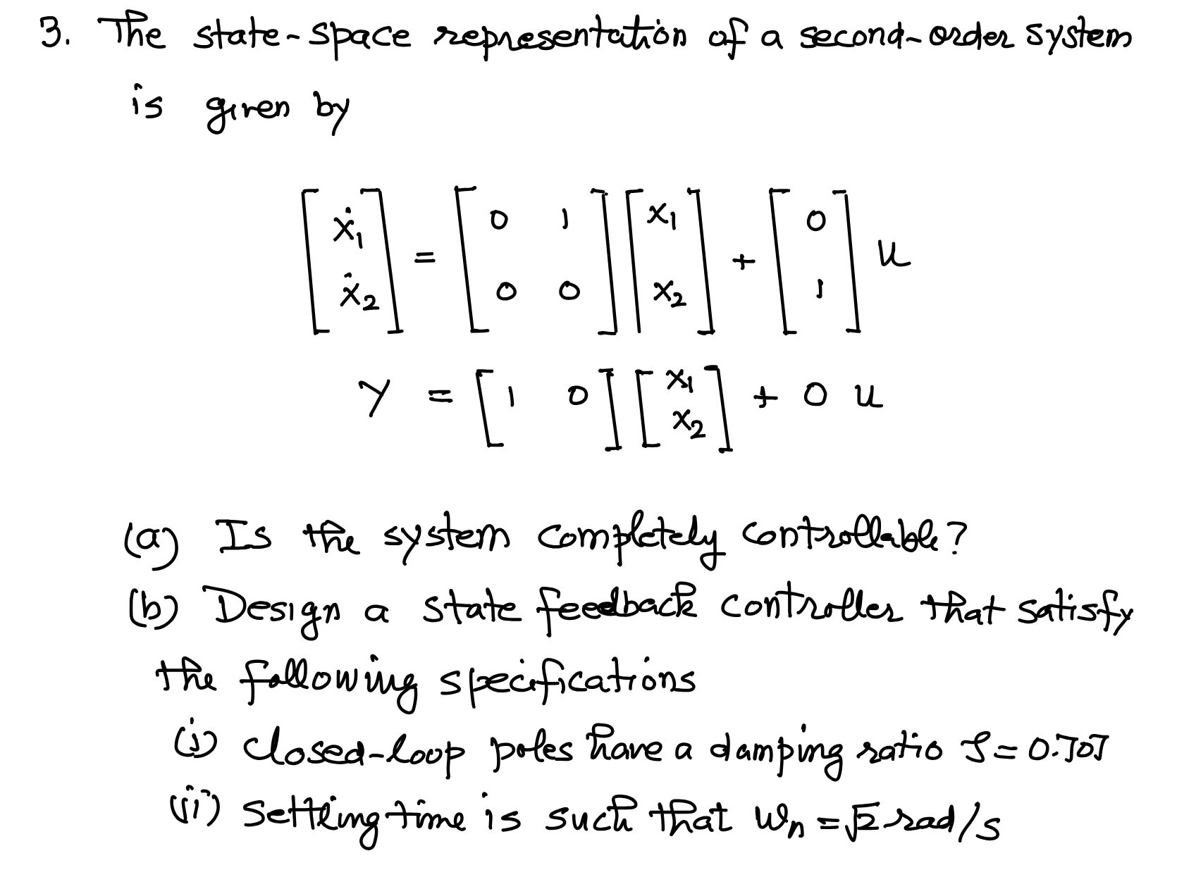 Solved The state-space representation of ﻿a second-order | Chegg.com