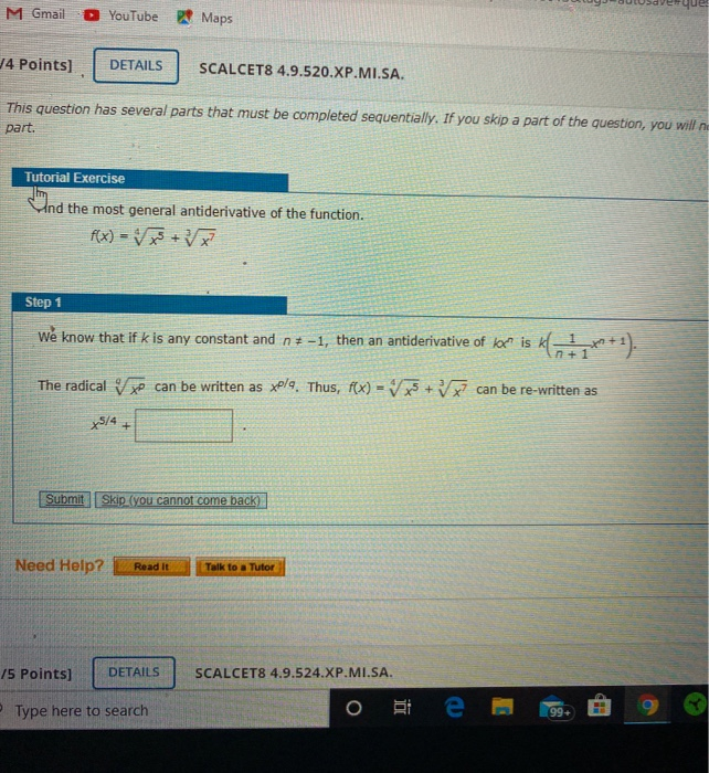 Solved M Gmail YouTube Maps 44 Points] DETAILS SCALCET8 | Chegg.com