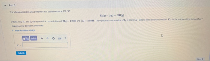 Solved - Part for the reaction at the temperature The | Chegg.com
