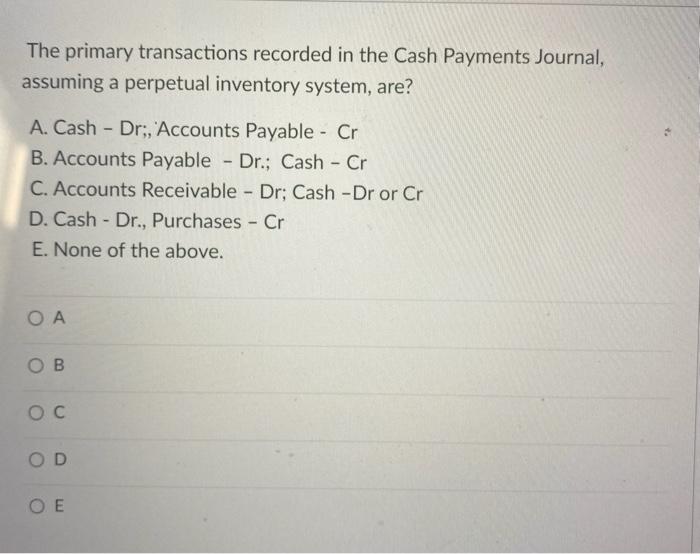 Solved The primary transactions recorded in the Cash | Chegg.com
