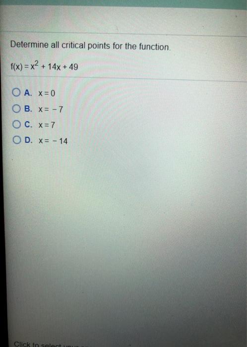 Solved Determine all critical points for the function. f(x) | Chegg.com