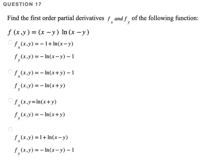 Solved Find the first order partial derivatives fx and fy of | Chegg.com