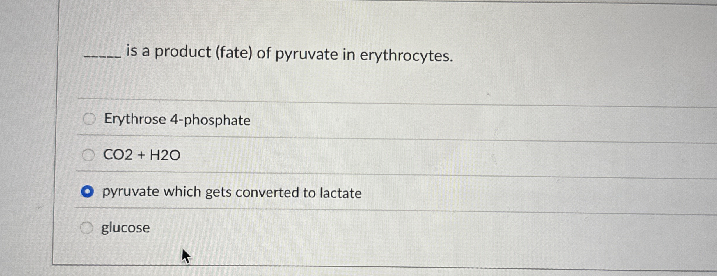 Solved is a product (fate) ﻿of pyruvate in | Chegg.com