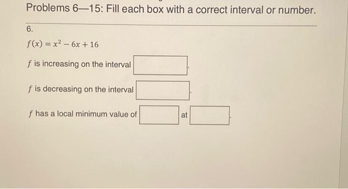Solved Problems 6-15: Fill each box with a correct interval | Chegg.com