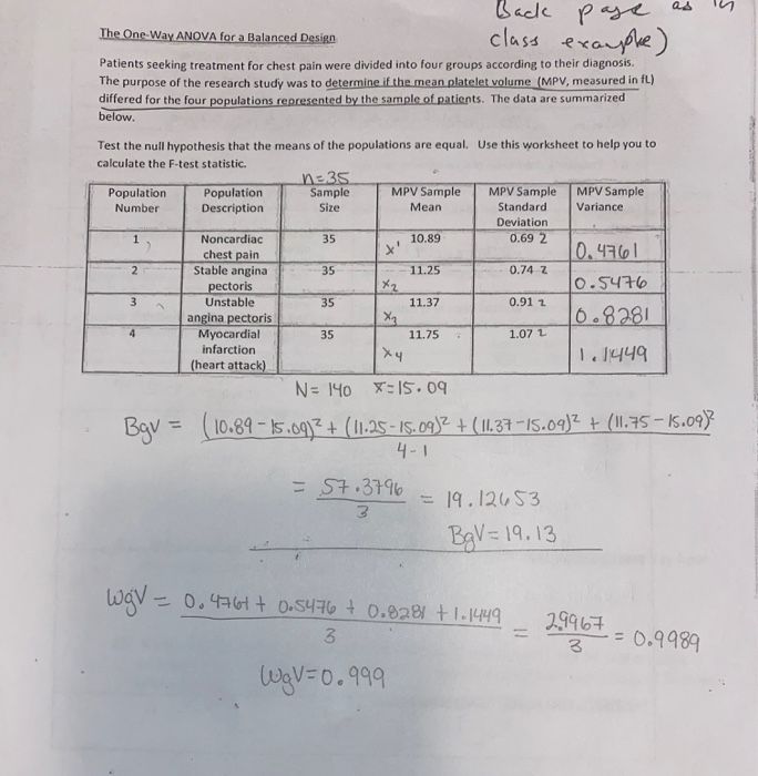 Solved in as example) Back page The One-Way ANOVA for a | Chegg.com