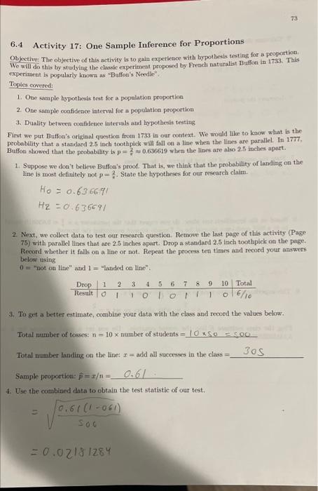 Solved 6.4 Activity 17: One Sample Inference for Proportions | Chegg.com