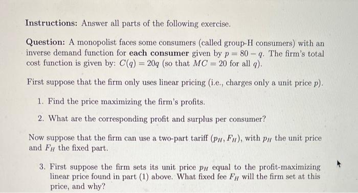 Solved Instructions: Answer all parts of the following | Chegg.com