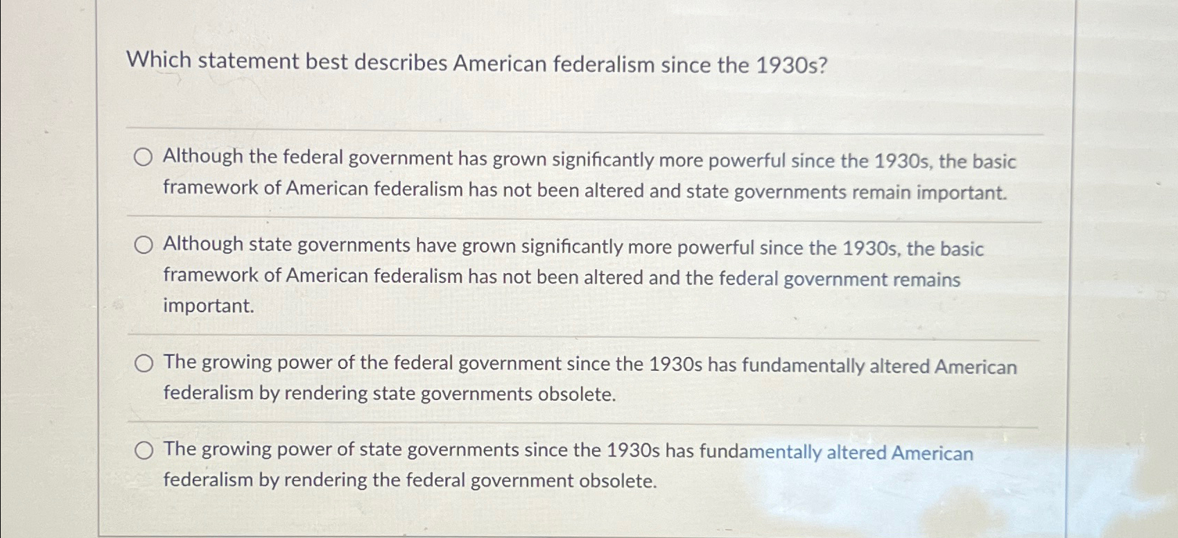 Which statement best describes American federalism | Chegg.com