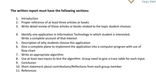 Solved The written report must have the following sections: | Chegg.com