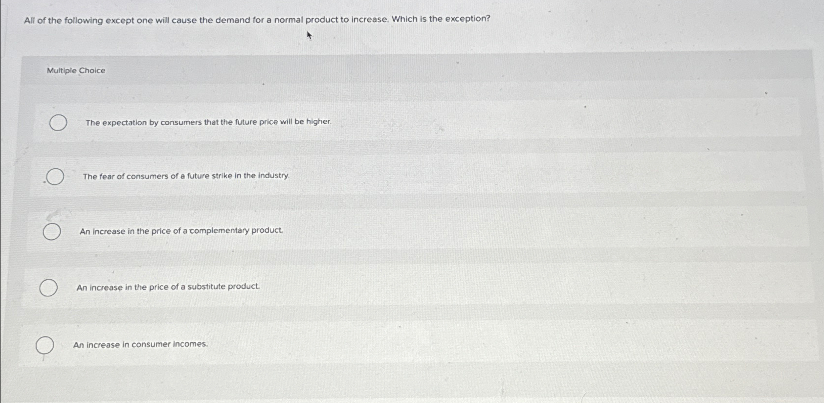 Solved All of the following except one will cause the demand | Chegg.com