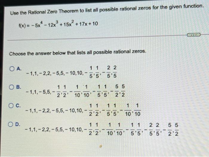 Solved Use the Rational Zero Theorem to list all possible | Chegg.com