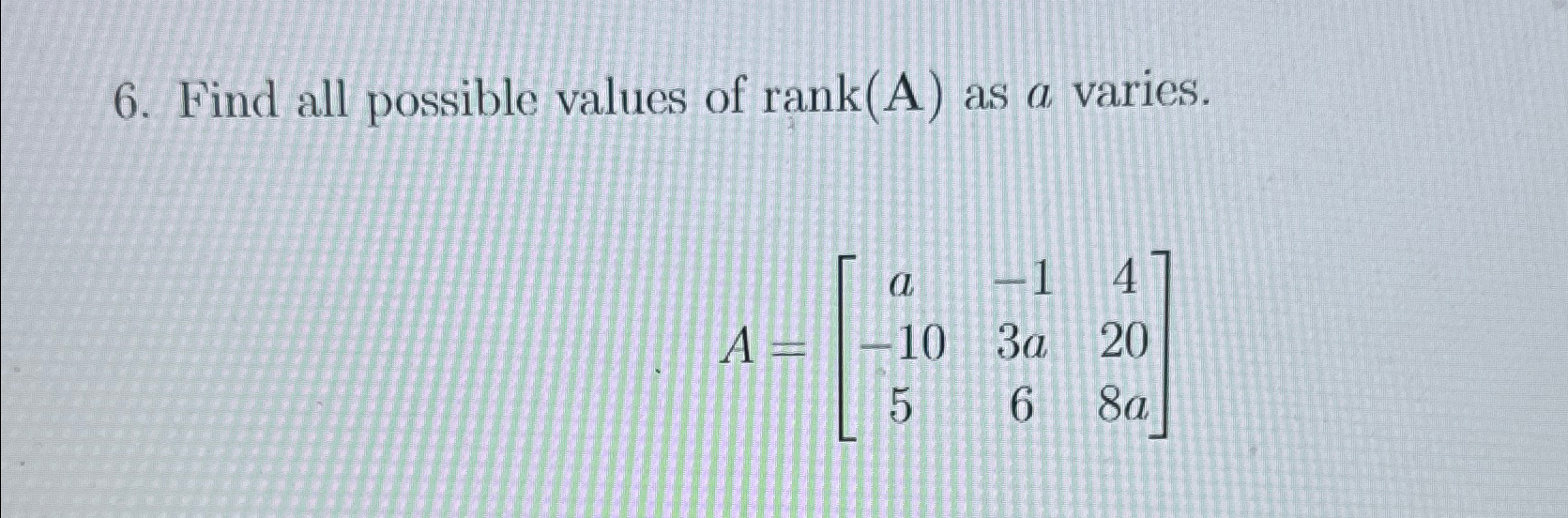 Solved Find all possible values of rank(A) ﻿as a | Chegg.com