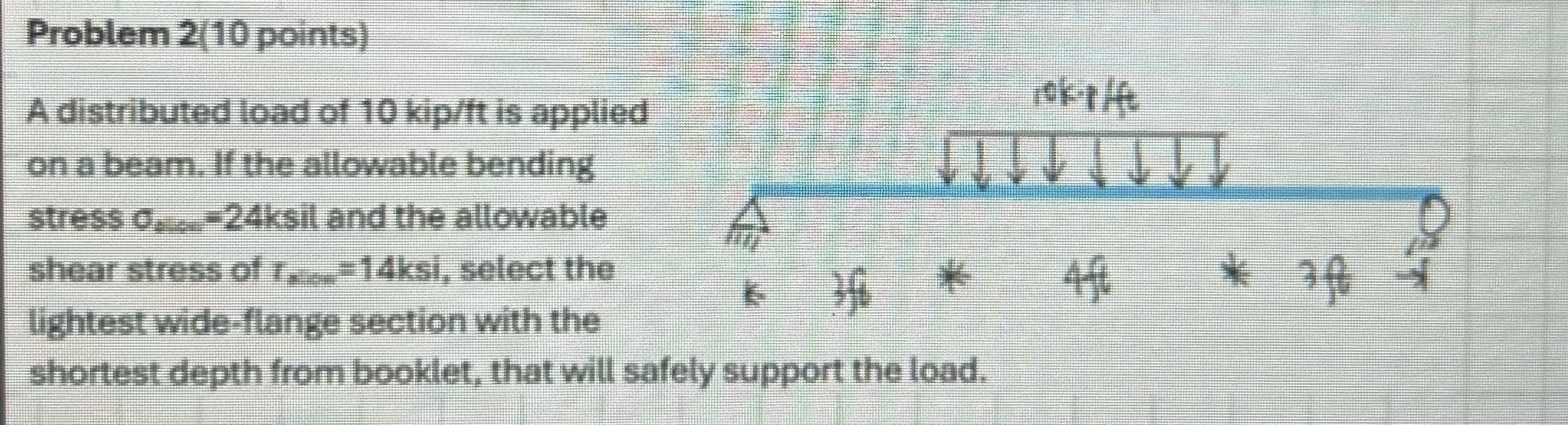 Solved Problem 2(10 points)A distributed load of 10kipft | Chegg.com Solved Problem 2(10 points)A distributed load of 10kipft | Chegg.com