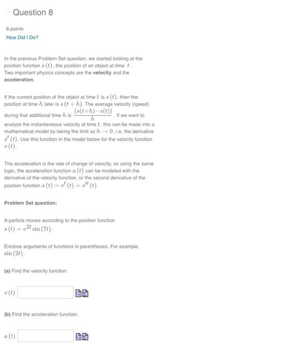 Solved 6 points How Did I Do? In the previous Problem Set | Chegg.com