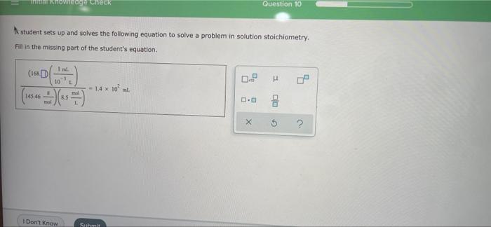 Solved initial Knowledge Check A student sets up and solves | Chegg.com