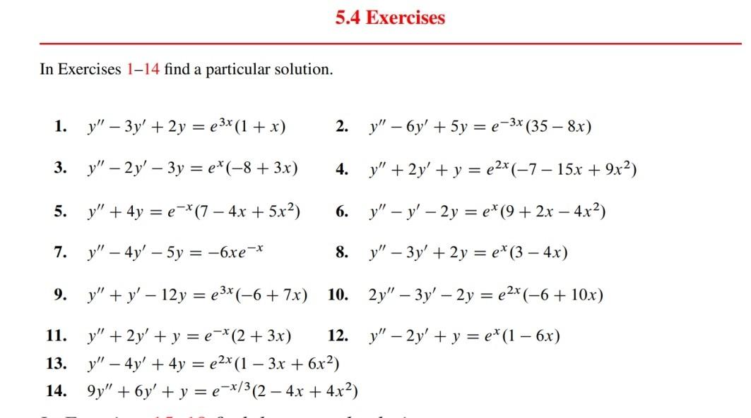 Solved 5.4 Exercises In Exercises 1-14 find a particular | Chegg.com